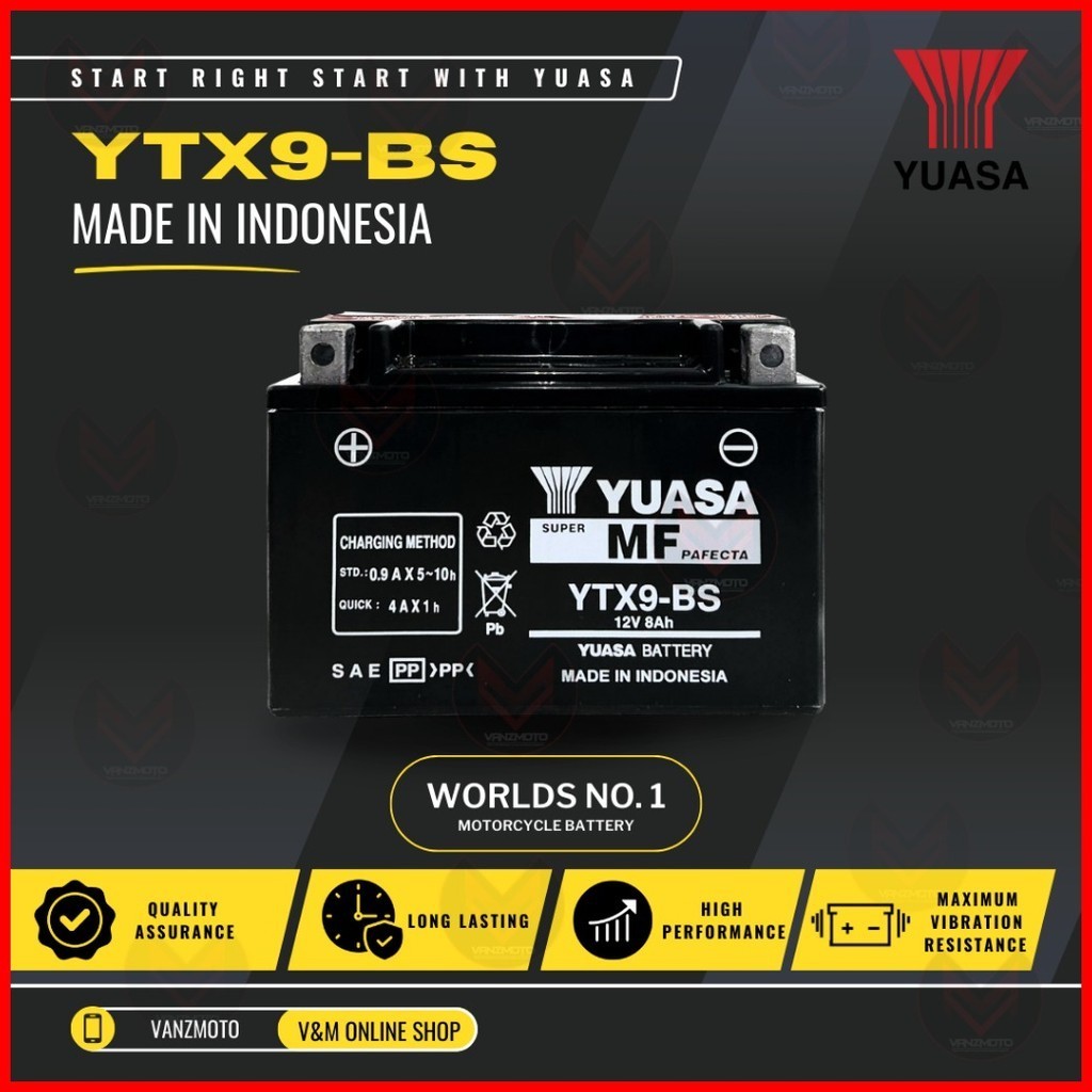 Yuasa YTX9-BS (MF9-B, GTX9-BS, ETZ9R) Motorcycle Battery (INDONESIA) best for KTM duke 200/390 ...