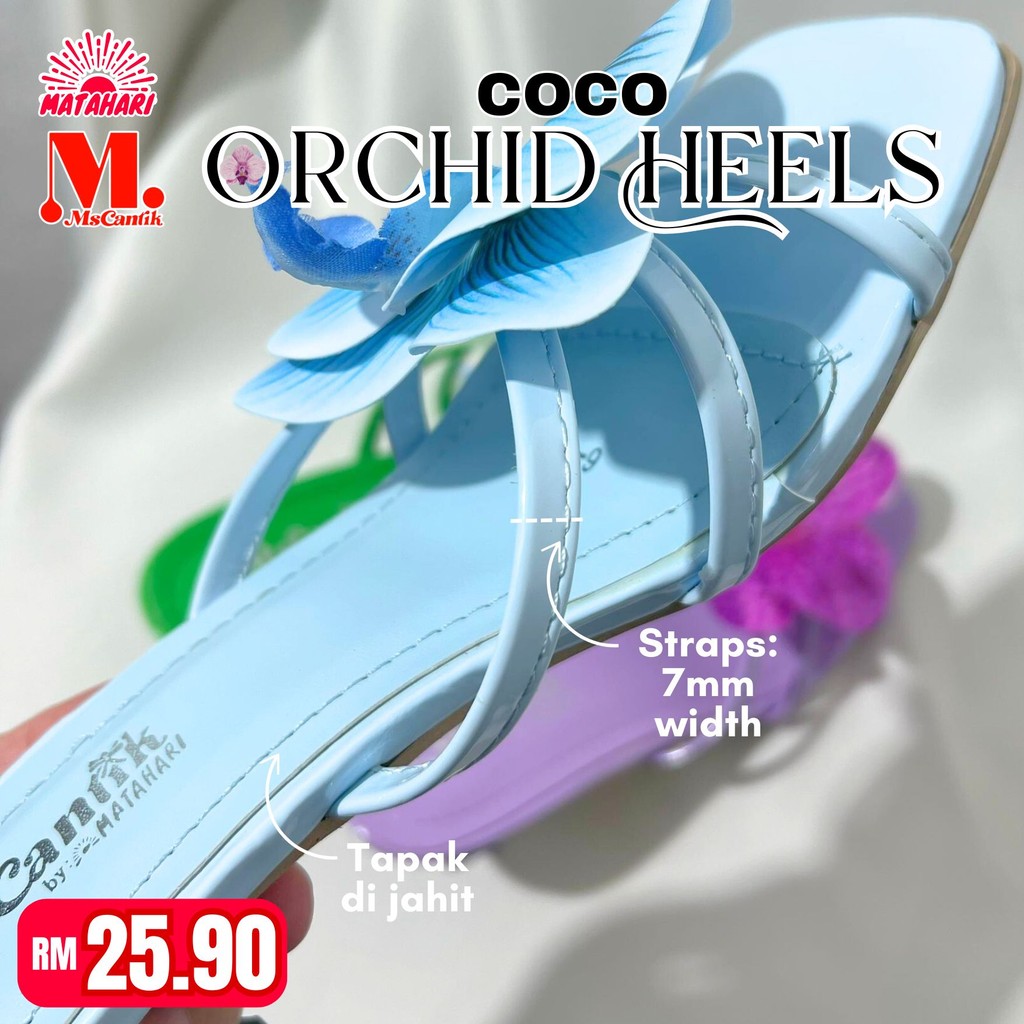 MATAHARI MS CANTIK Coco Orchid Heels Slip-On square head Women Flower High Heels Sandal Summer ...