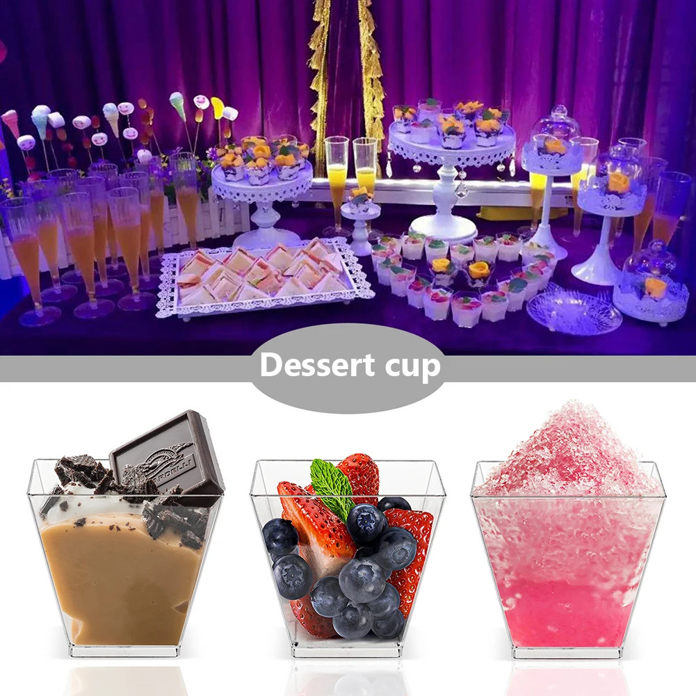 Round Square Mini Dessert Cup Clear Mousse Cups Shot Glass Disposable ...