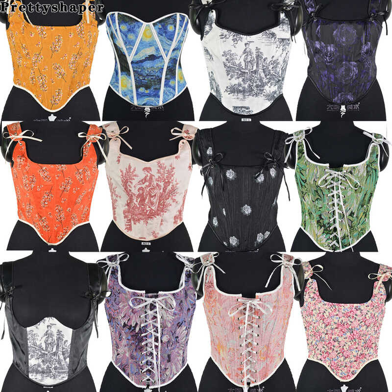 Quality Corset Tight Abdomen Vintage Bustiers Maganda Prints Lace Up ...