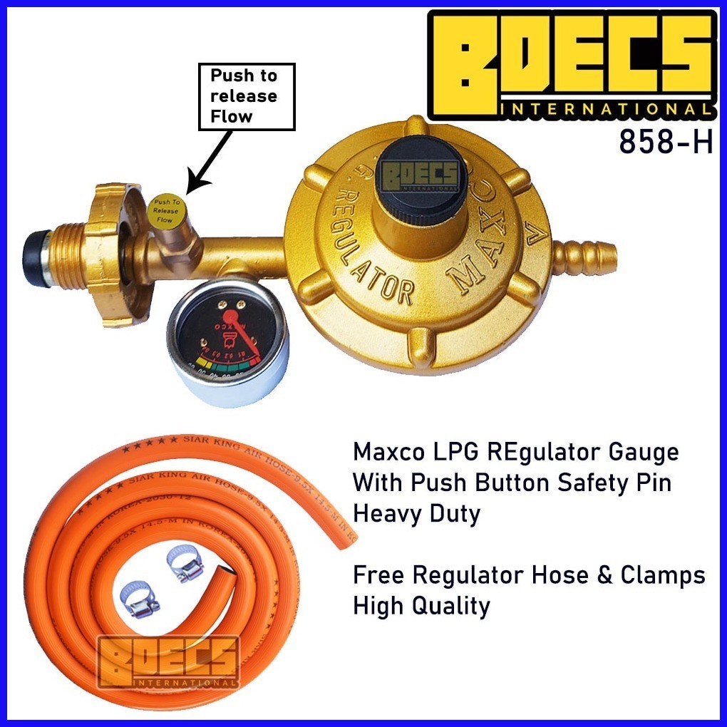 ۞ Maxco LPG Regulator 858H With Gauge, Push Button Anti-Explosion Free ...