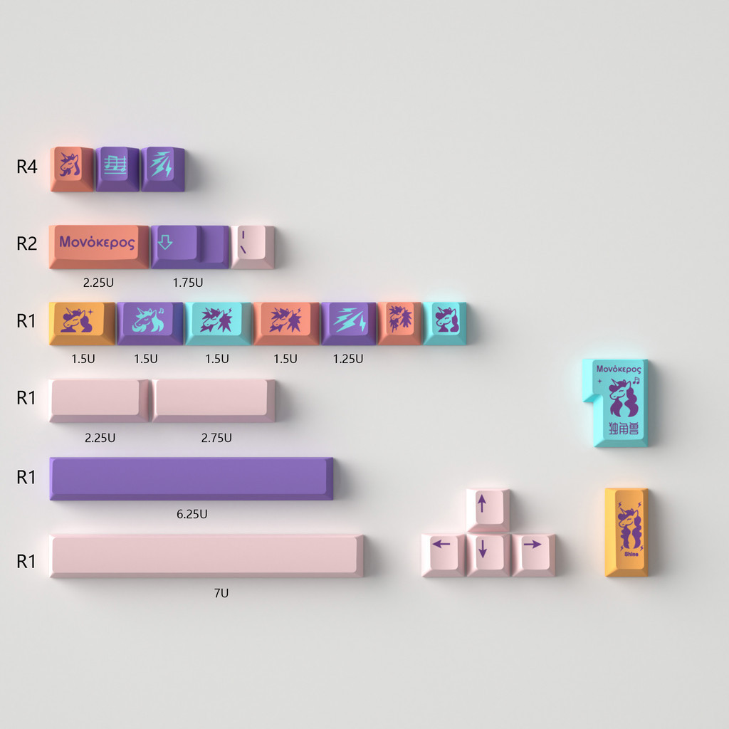 Music Unicorn Pink keycaps Side / Front Print shine through with root ...