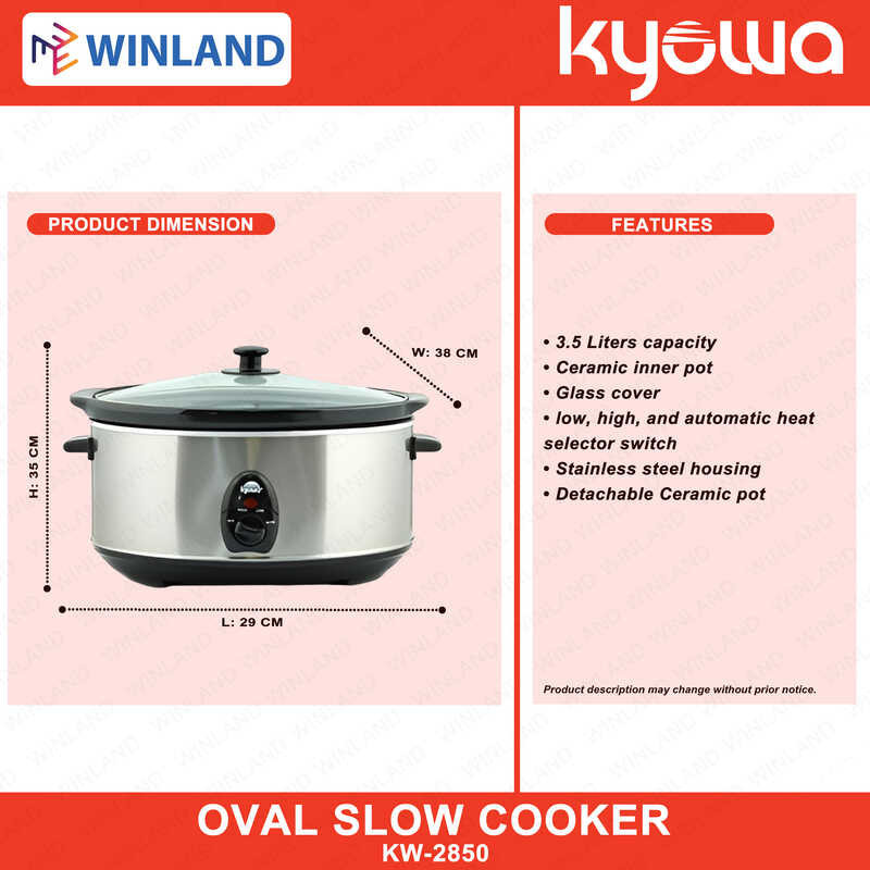Ni Winland Kyowa Kw-2850 Oval Slow Cooker 3.5 Liters | Shopee Philippines