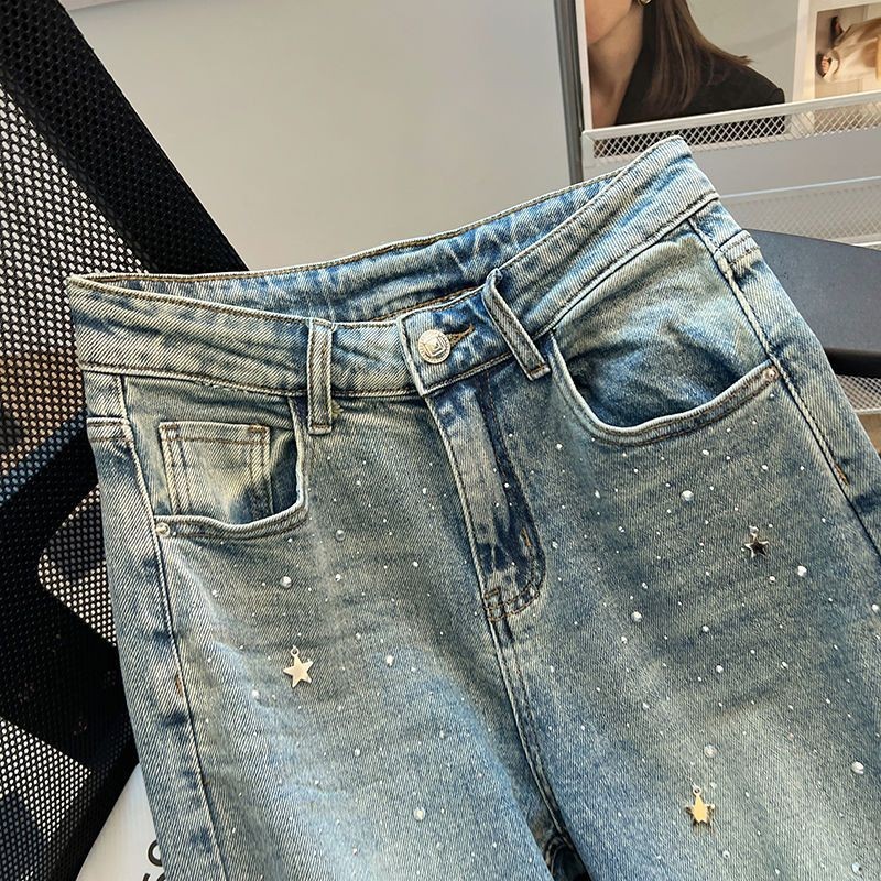 Girls Heavy Industry Hot Drilling Wide-Leg Jeans Wide-Leg Jeans Women's ...