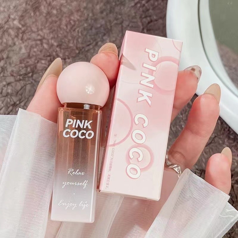 PINKCOCO Cute Pink Ball Lip Glaze Mirror Moist Water Light Long Lasting ...