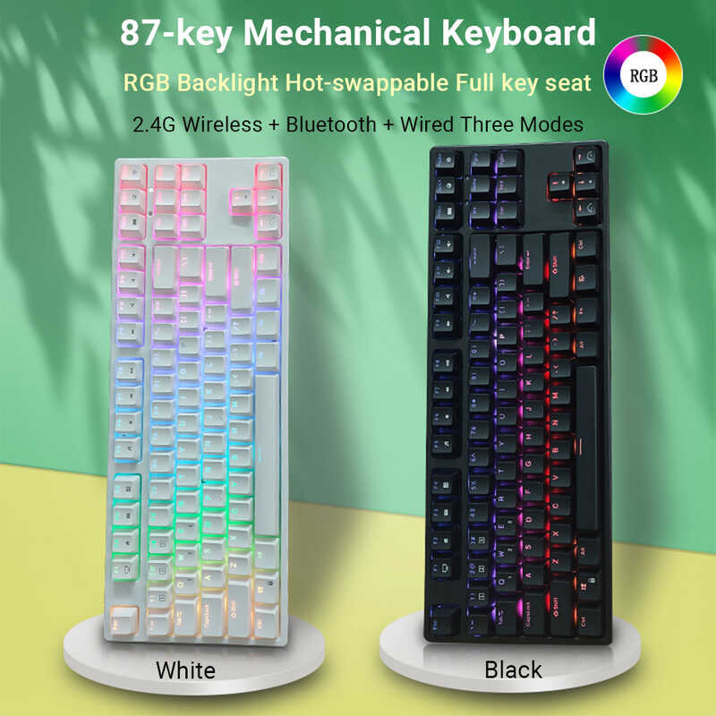 Backlit Rk987 RGB 80% Wireless Mechanical 87 Keys Hotswappable Gaming ...