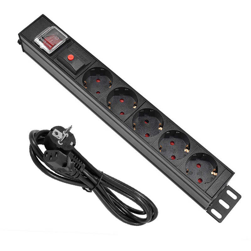 Strip PDU Power Distribution Unit Cabinet 5 Way AC German Socket Break Switch Aluminum Alloy ...