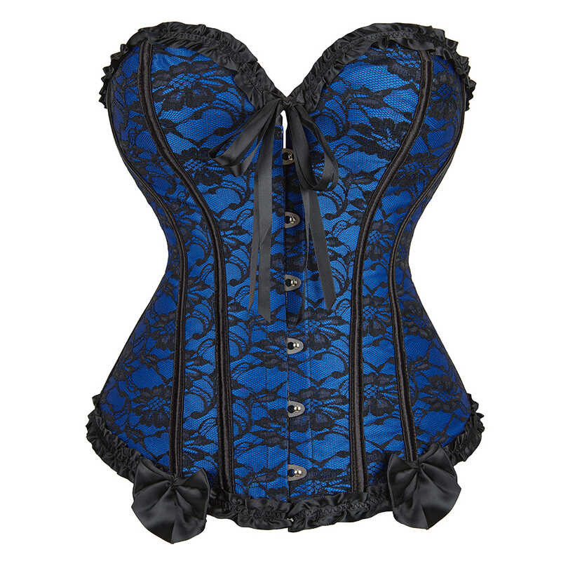 Corset 8 Black Red Blue Floral Lingerie Basques Corselet Waist Bustier ...