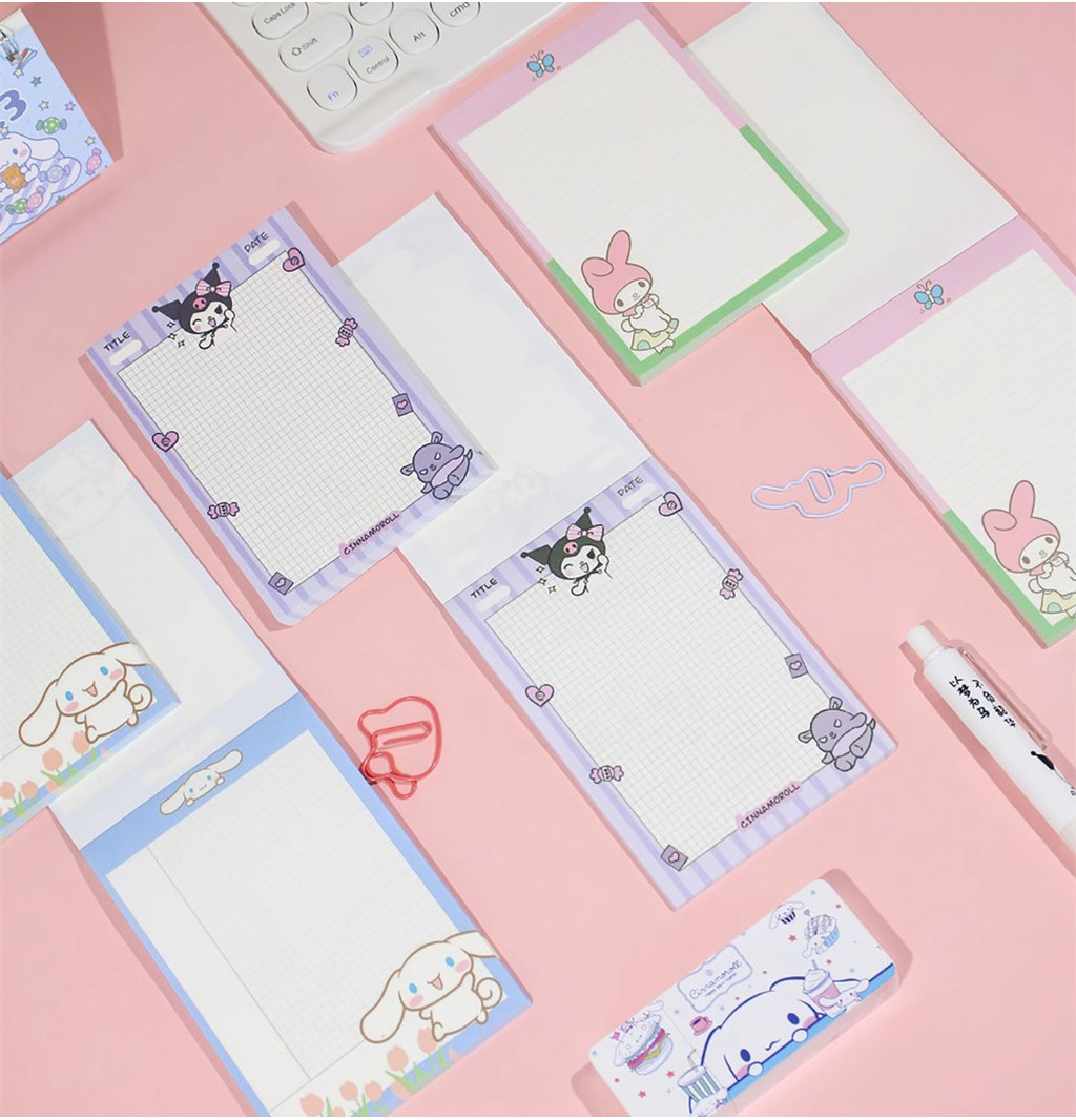 50 Pages Sanrio Cartoon Sticky Notepads Line/Grid Tearable Sticky Notes ...