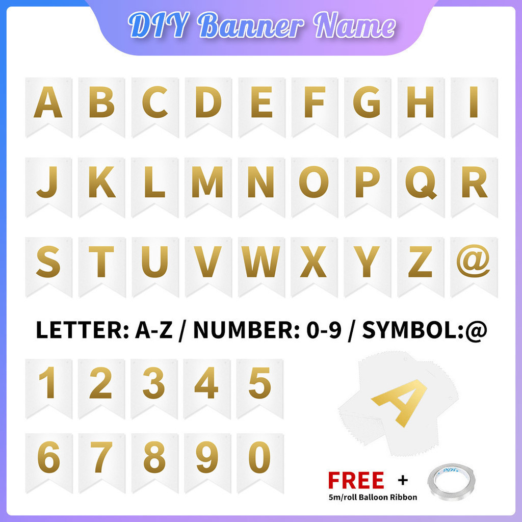 White Banner Customized DIY Gold Stamping Alphabet Banner Letter A-Z ...