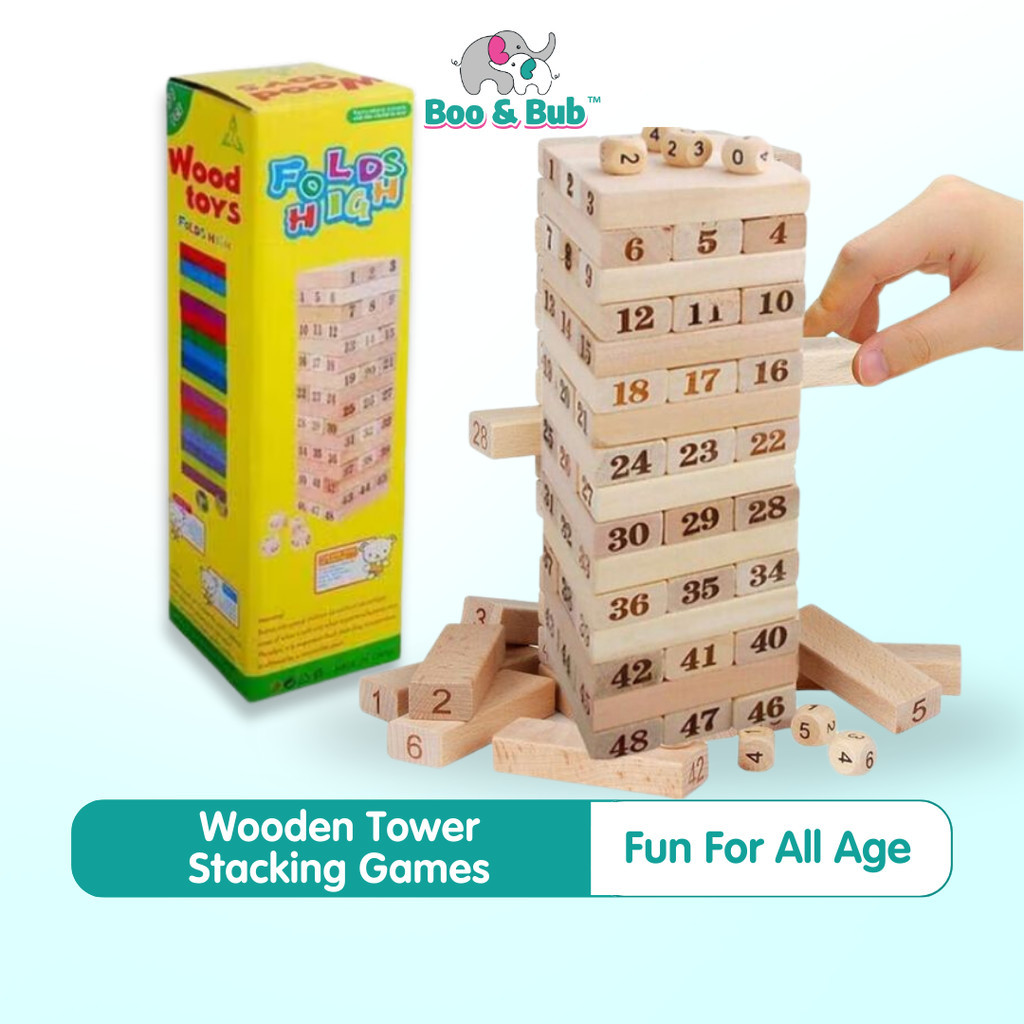 51 pieces Number Wooden Tower Stacking Game Building Blocks Toy Domino Stacker Educational Stack ...
