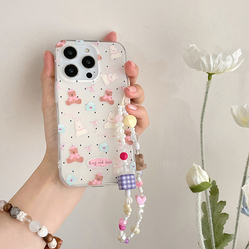 Cute Wave Point Bowknot Bear Rabbit Chain Phone Case Compatible for ...