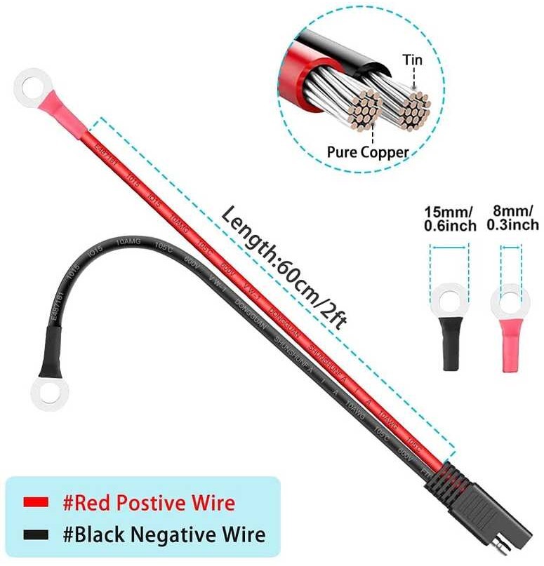Ouspow 10Awg SAE 2-Pin Quick Disconnect O-Ring Terminal Harness ...