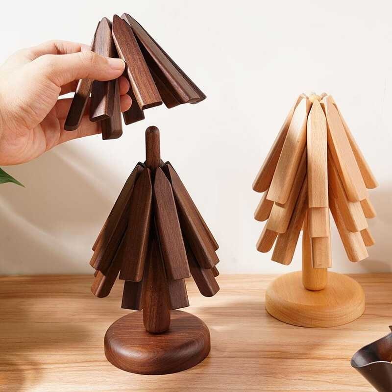 Foldable Tree Modern Art Adiabatic Wooden Coasters Black Walnut Wood ...