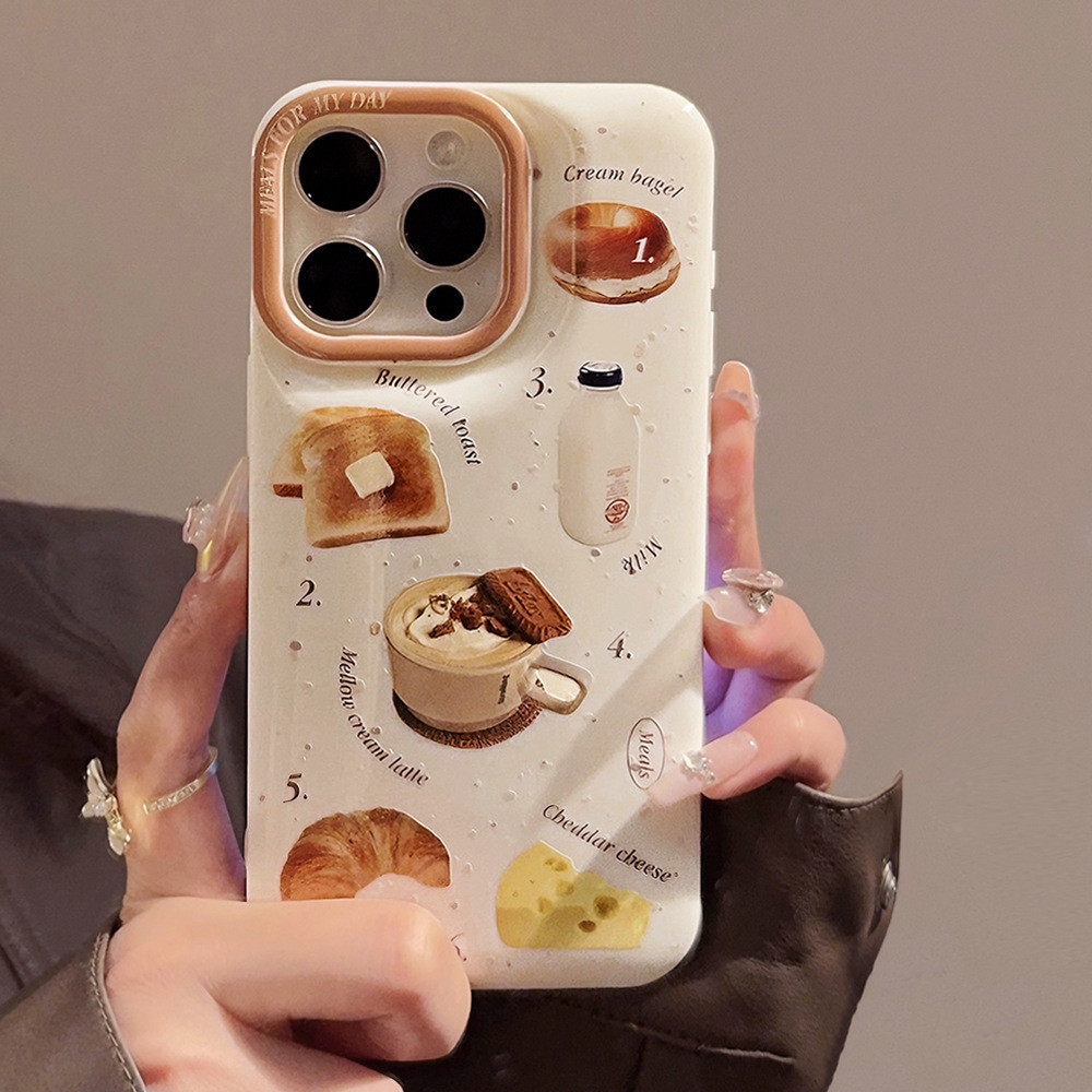 Bright white cute milk bread drop proof phone case tpu for apple iphone ...