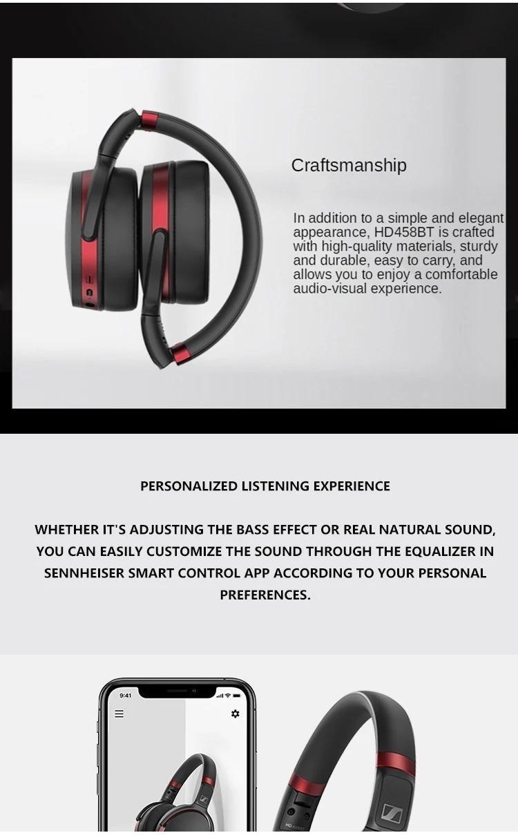 Sennheiser HD 458BT over-Ear Wireless Noise Cancelling Headphones (Black/Red) | Shopee Philippines