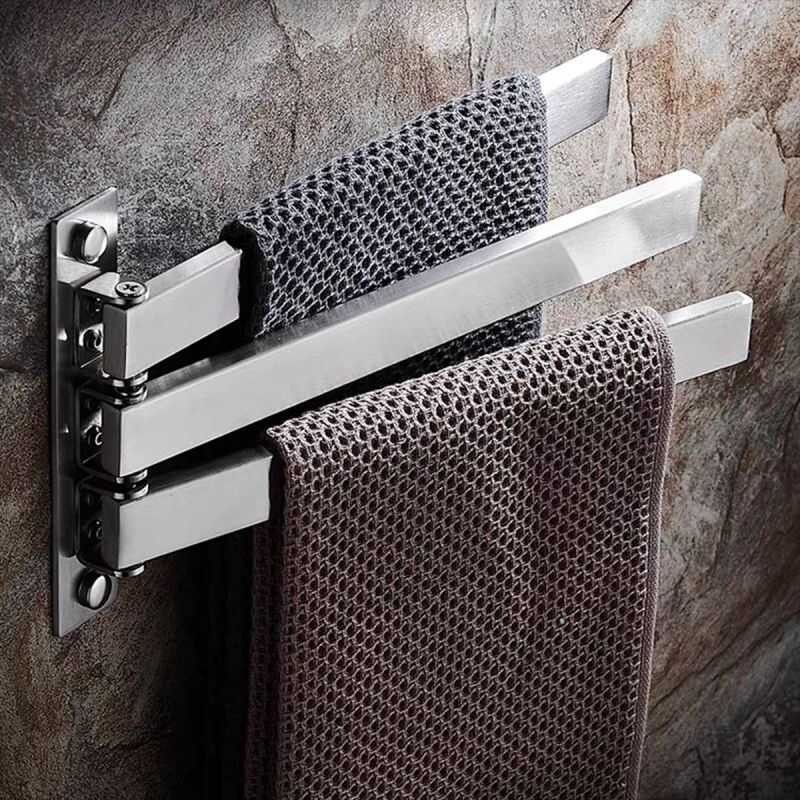 Steel 304 Stainless Foldable Rail Bathroom Rotating Movable Towel Rac ...