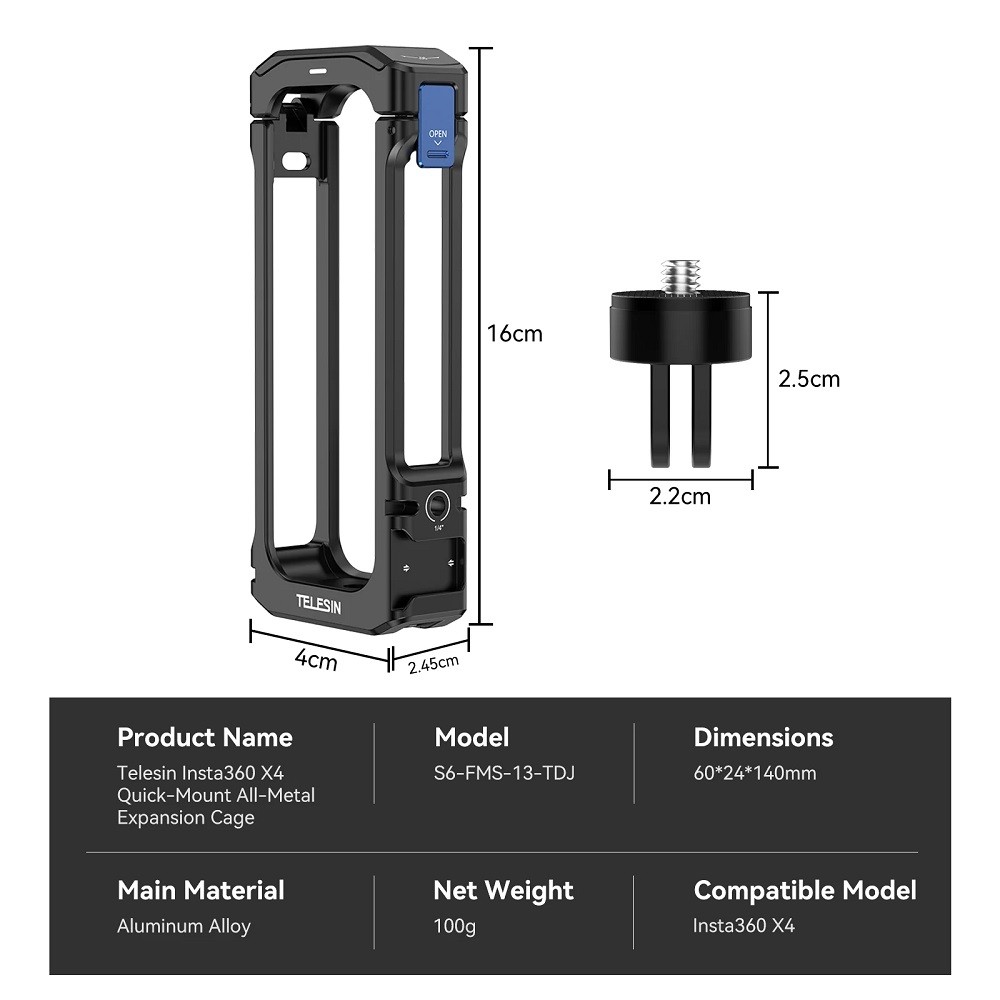 TELESIN Aluminum Protective Full Frame Cage for Insta360 X4 Camera S6 ...