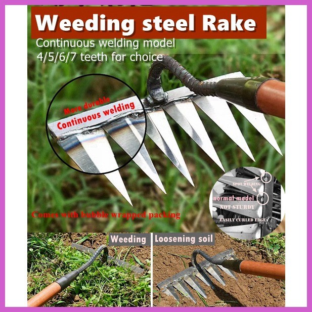 ㄨ 5/6/7Teeth Hoe Weeding Rake sharp Steel Rake weed farm tool turning ...
