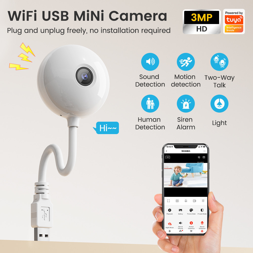 SMATRUL Tuya WiFi Ultra-HD 3MP Camera USB Light Bulb Mini Wireless ...