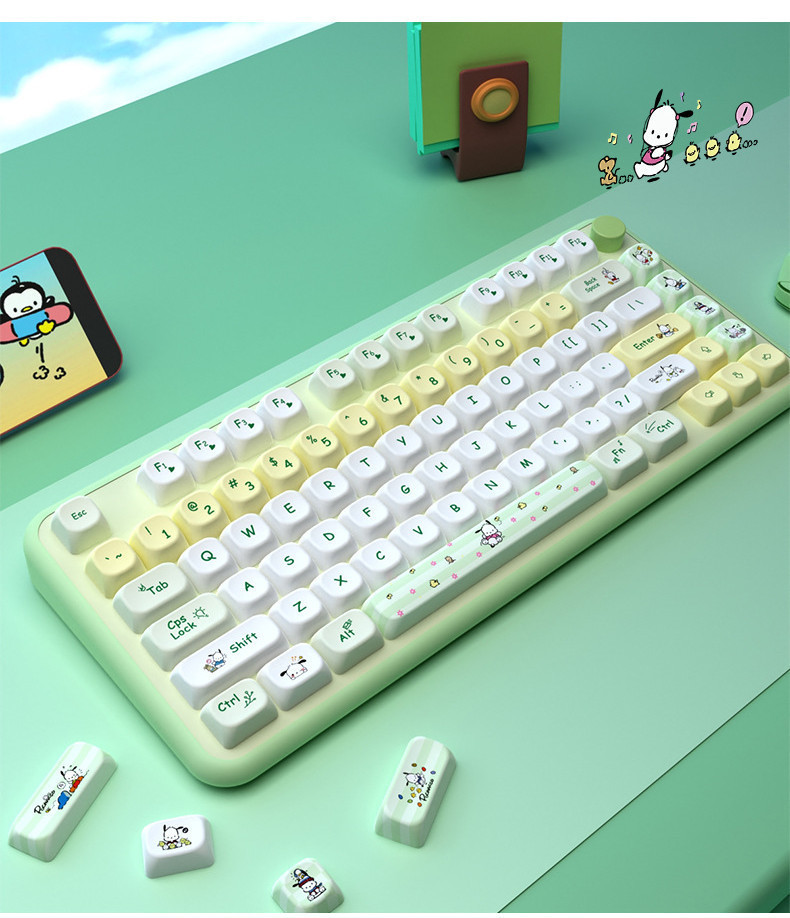 142 Keys Sanrio Pochacco Keycap Milk Cow Theme MOT Profile PBT Five ...