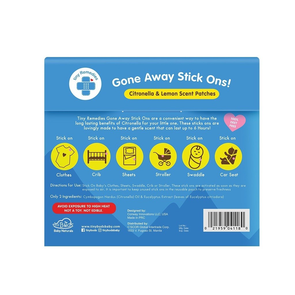 ๑ Tiny Buds Gone Away Stick Ons Gentle Citronella and Lemon Scent (12 Sticker) | Shopee Philippines