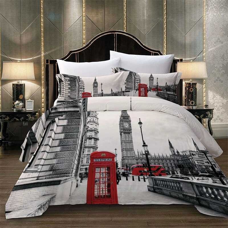 London Paris Tower City Scenery Big Ben Red Telephone Booth Bus Print ...