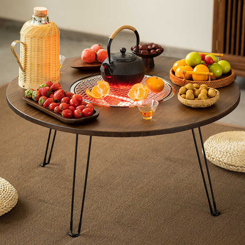 UNHO Wood Fire Pit Portable Outdoor Round Picnic Table na may Stainless ...