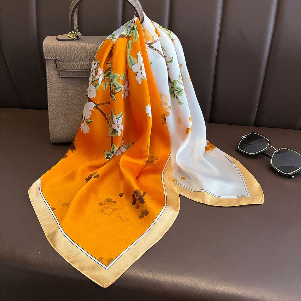 【ready stock】new fashion women printed satin scarf square silk-like ...