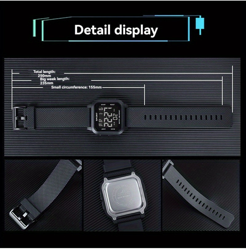 Men's Square Watch Men Outdoor Sports Watches Multifunctional Luminous ...