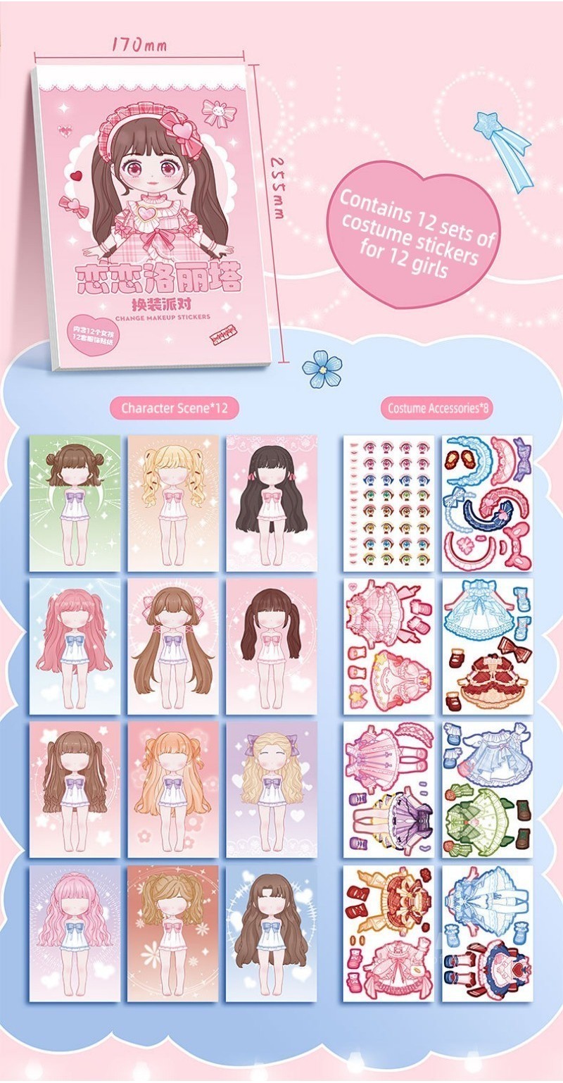 Kids DIY Dress Up Sticker Toys for Girls Paper Doll Quiet Book Princess ...