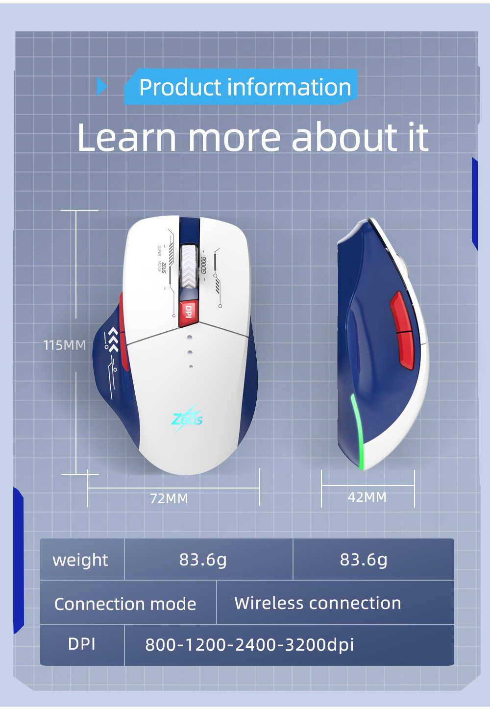 Zeus GD-006 2.4G Wireless Mouse Rechargeable Mechanical Office Gaming ...