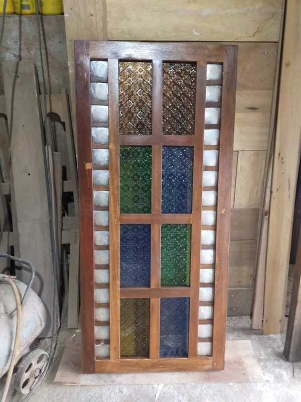 Window & Capiz W/Double Coloured Glass 60X120 Cm (2×4) Varnished Hindi ...