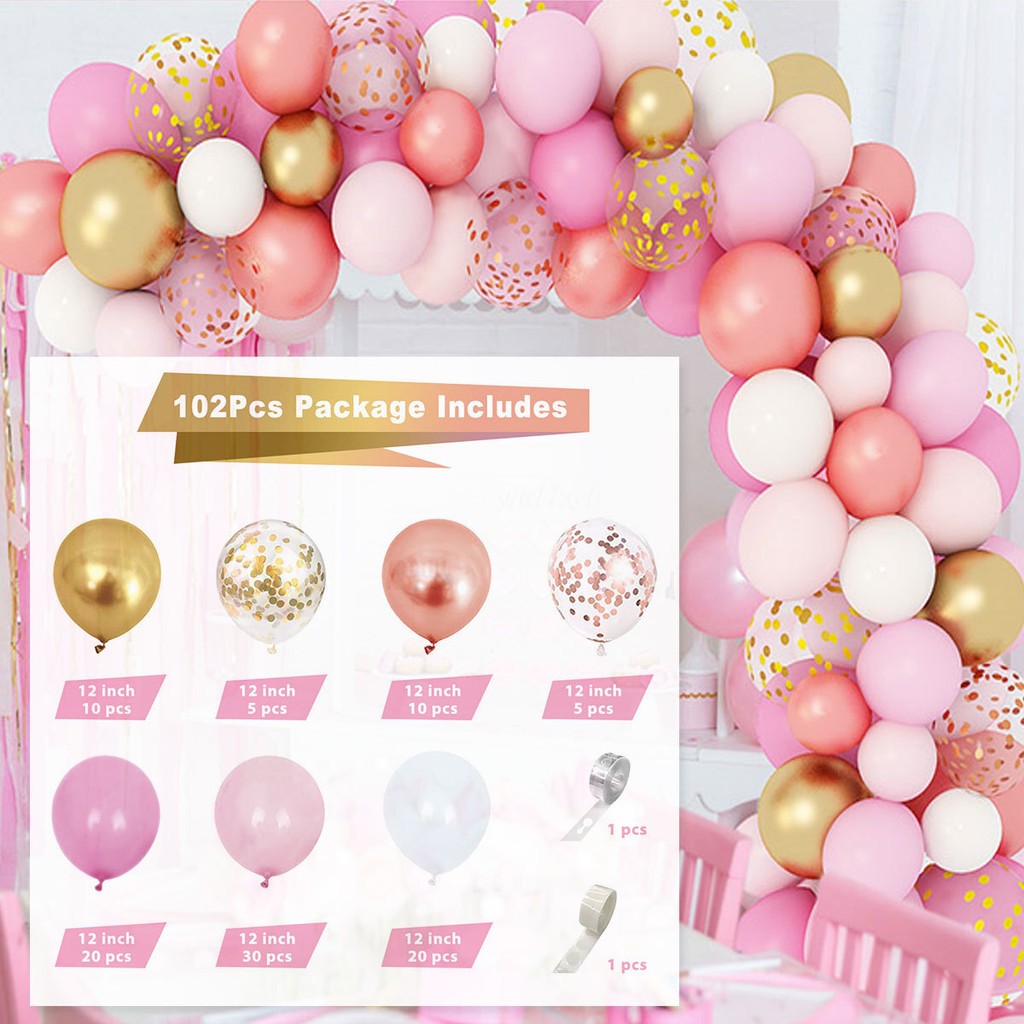 Rose Gold Pink Balloon Set Decoration For Birthday Girl Metallic ...