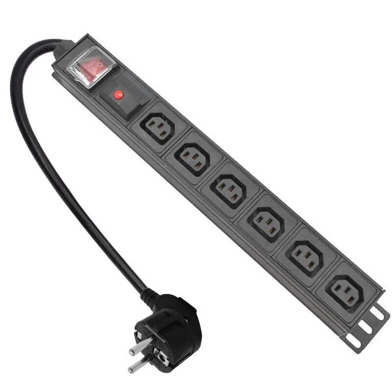 PDU Network Rack Aluminium Alloy Socket Power Strip 6 Ways C13 Output ...