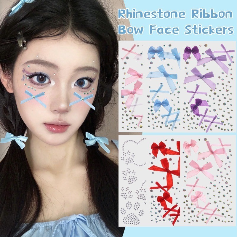 2 Sheets Water-Diamond Ribbon Bow Face Stickers - Diy Body Art Decals ...