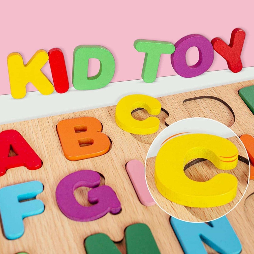 ABC Alphabet Puzzle Wooden Toys Kid Number Letter Shape Matching Jigsaw ...