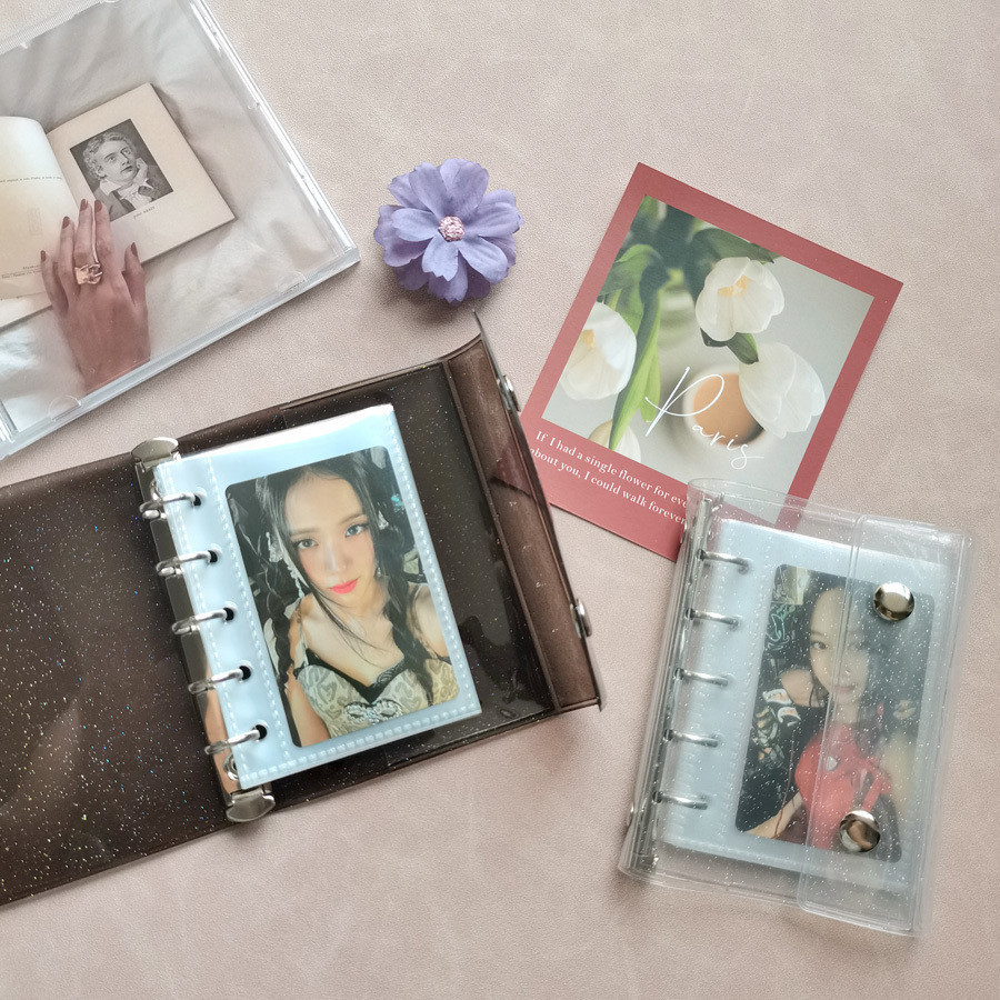 Mini M5 5-Hole Glittering Transparent Folding Design Photocard Binder ...