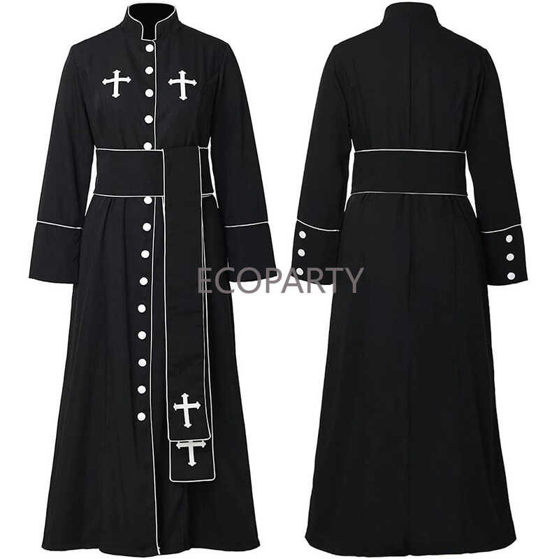 Priest Costume Men's Pastor Robe Roman Cassock With Stand Collar Belt ...