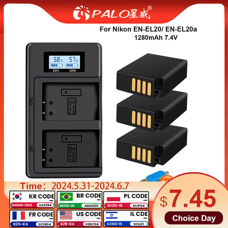 EN-EL20A EN-EL20 Battery + LCD Dual Charger para kay Nikon Coolpix P1000 P950 1 J1 J2 J3 DL24 ...