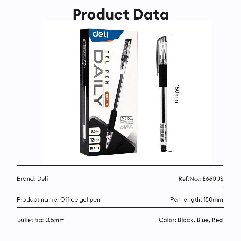 Deli Gel Pen 0.5mm Sign Pen School Supplies Writing Pen E6600S | Shopee ...