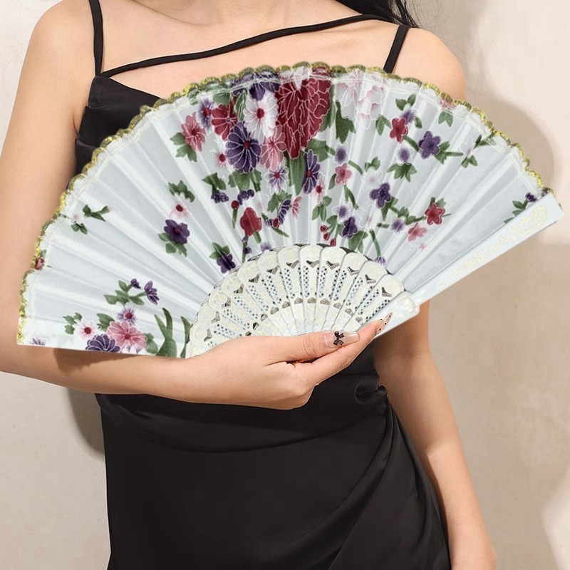 Folding Fan Traditional Silk Cloth Fan Gold Border Fan Dance Fan Diy ...