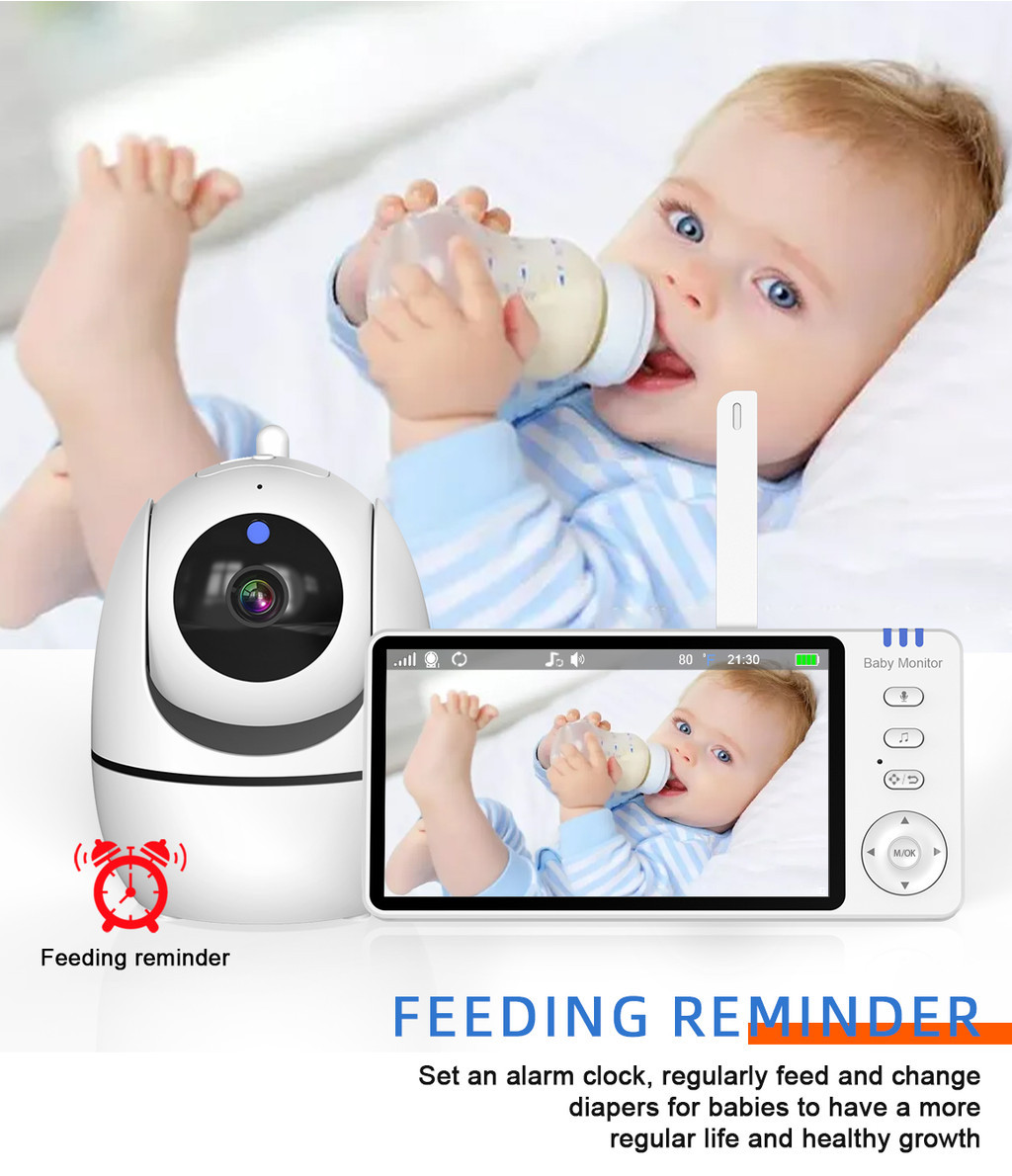 5 Inch LCD HD Baby Monitor With Pan Tilt Zoom Baby Camera Security Two ...