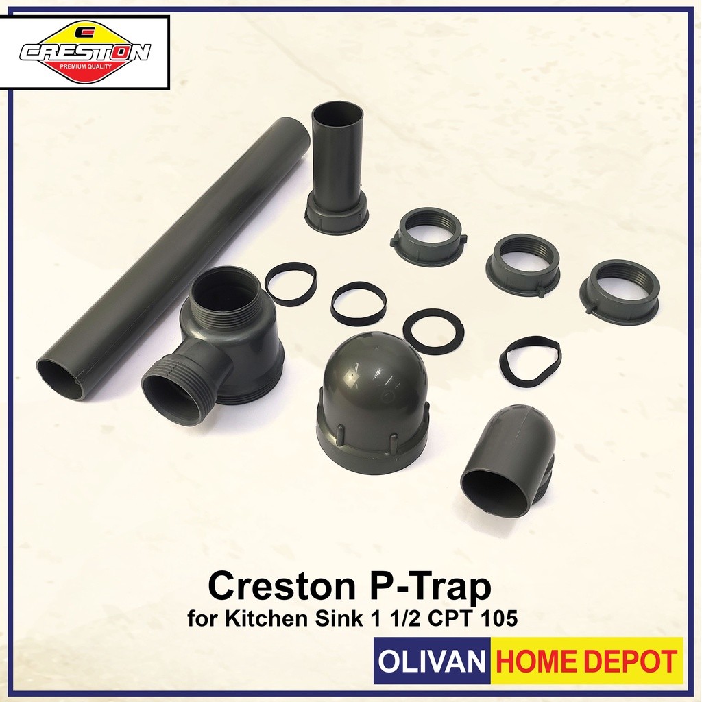 CRESTON Kitchen Sink PVC P-Trap Set 1-1/2" Gray CPT105 | Shopee Philippines