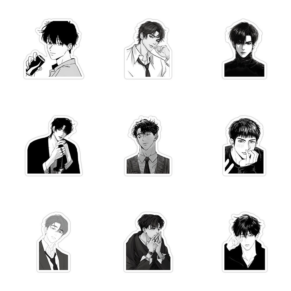 60 pieces of black and white handsome boy stickers, anime-style cartoon ...