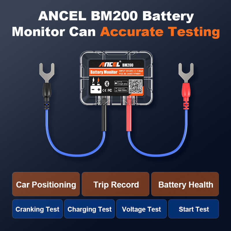 12V ANCEL Bm200 Wireless Bluetooth 4.2 LED Display SOH SOC Battery ...