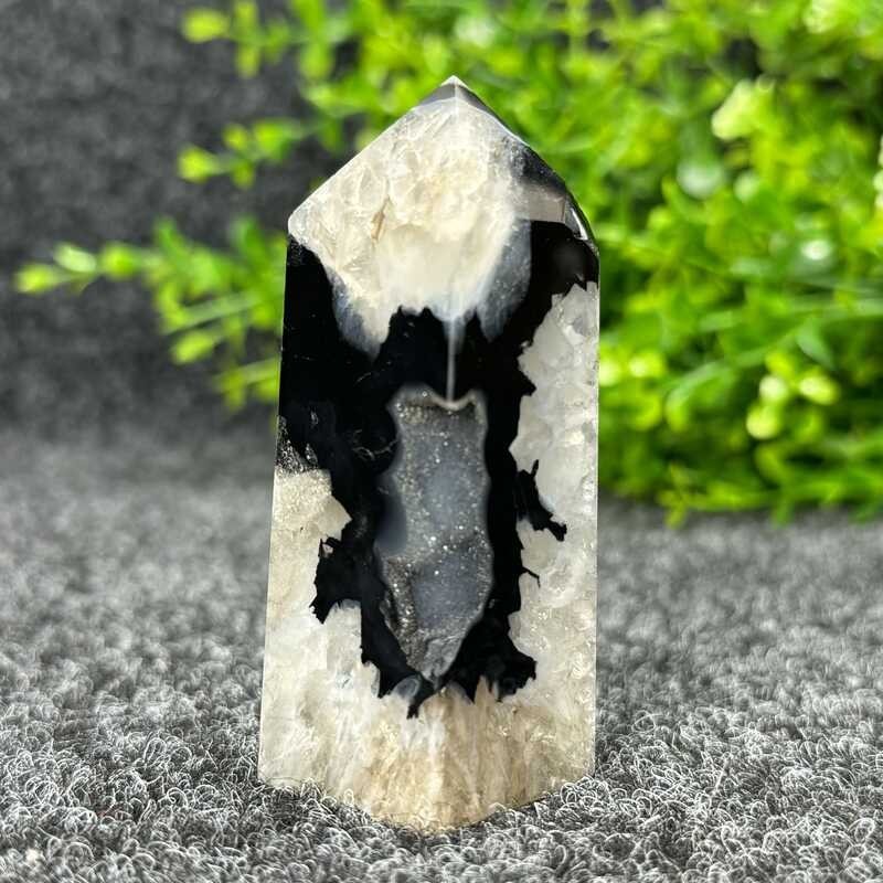 8 Natural Stone Black Agate Geode Obelisk Spiritual Energy Bar Healing ...