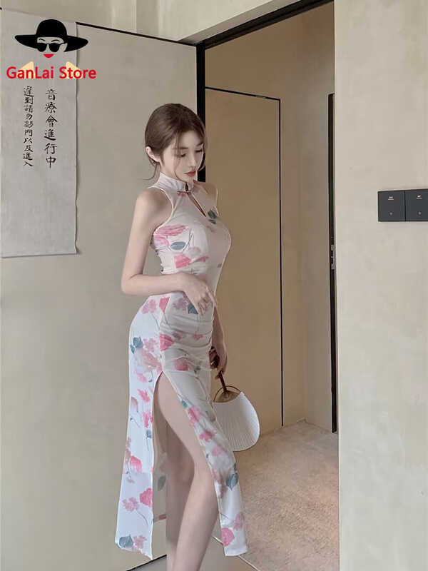 New Chinese Style Dress Autumn Retro Tight Fitting Daily Improvement Qipao Women High Slit Mesh ...