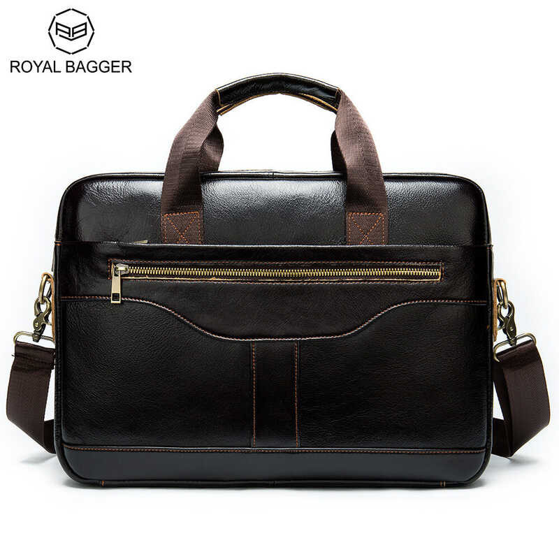 Bagger Genuine Royal Cow Leather 14 Inch Laptop Briefcase For Men Boys ...