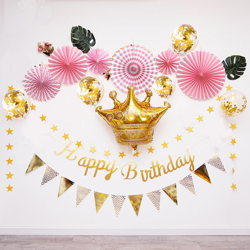 Happy Birthday Banner Birthday Party Set Decorations Paper Fans Bday ...
